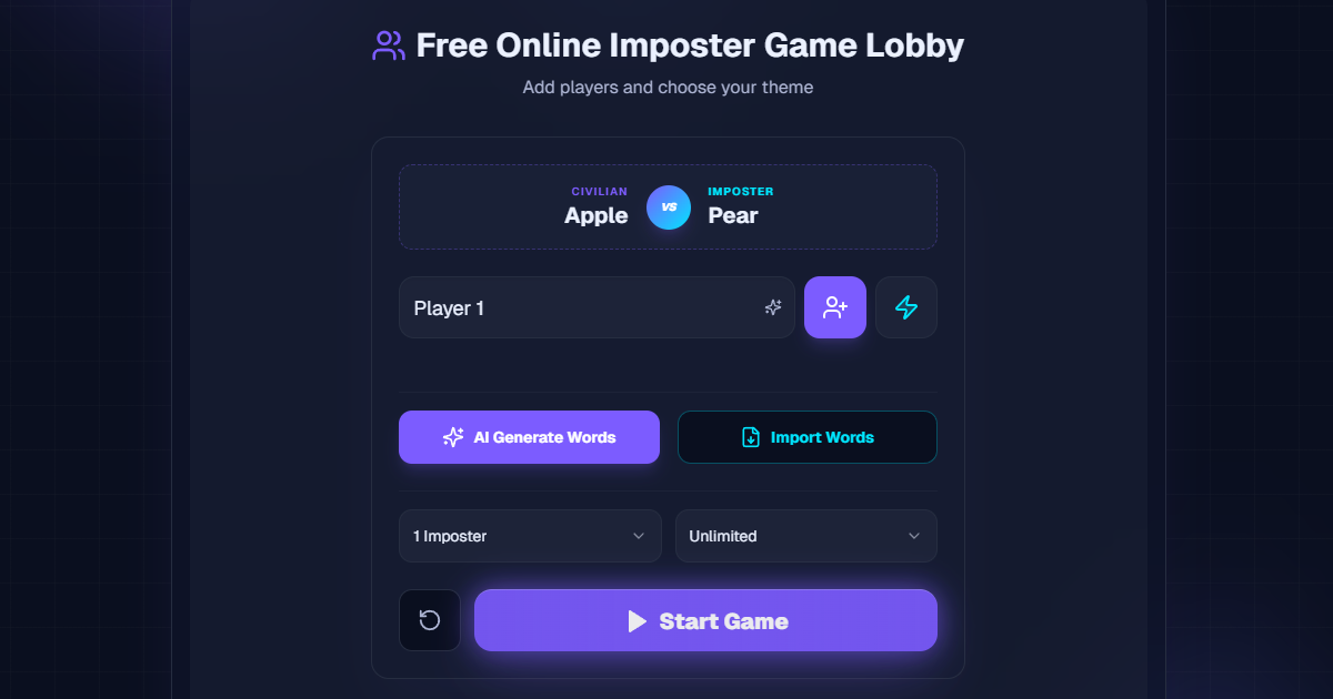Imposter Game – Free Party Word-Guessing Game Generator